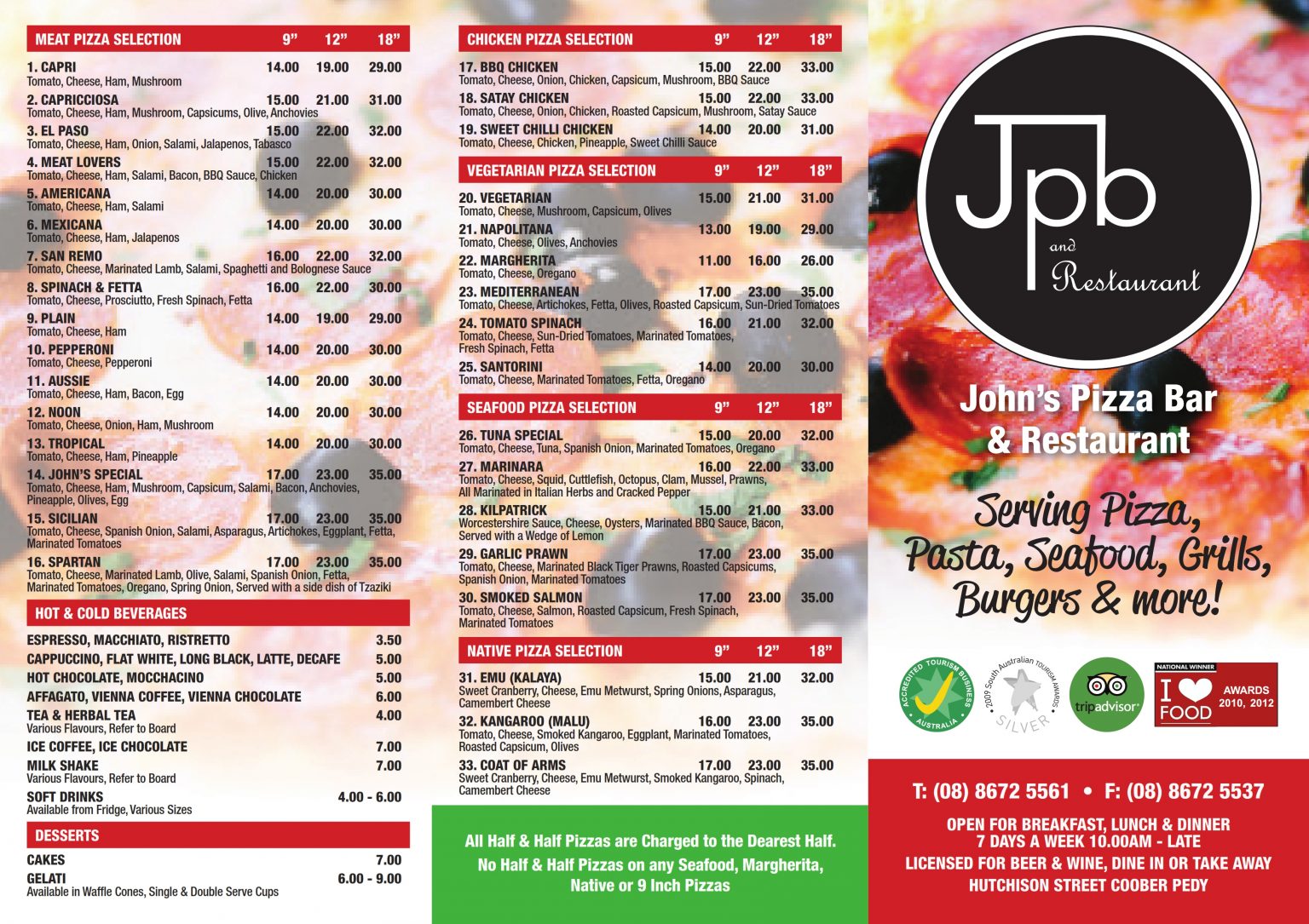 Current Menu | John's Pizza Bar and Restaurant